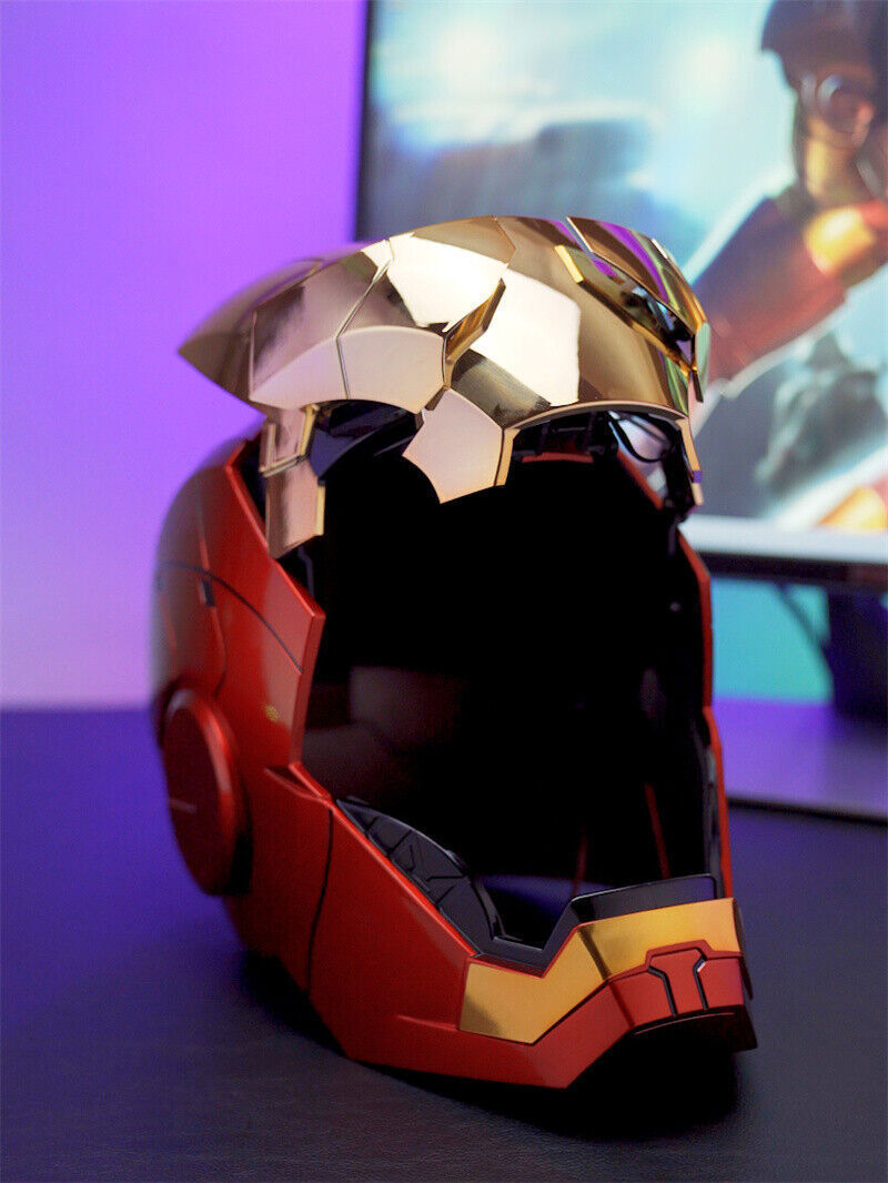 US AUTOKING 1:1 Iron Man MK5 Helmet Voice-control Cosplay Golde Wearabl ...