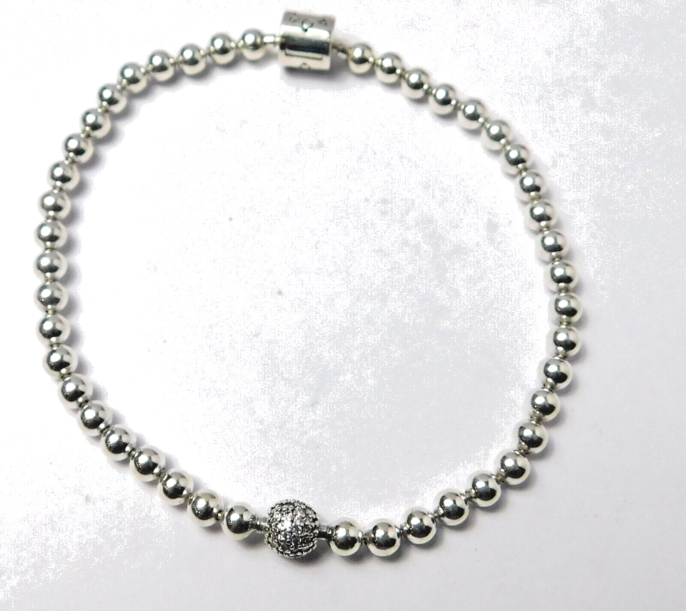 Authentic Pandora Bracelet, Silver Beads and Pave, #598342CZ, Clear CZ ...