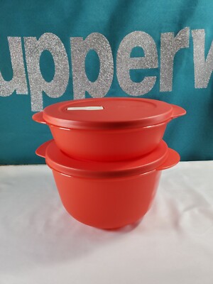 Tupperware Crystalwave 7.5 cup & 3.5 Round microwavable Micro Flash Red ...