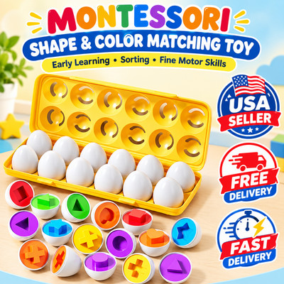 Montessori Matching Eggs Toy Color Shape Sorting Puzzle for Toddlers ...