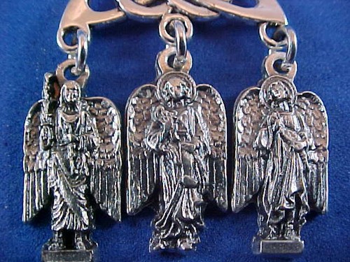 3 ARCHANGEL Key Chain Ring St MICHAEL GABRIEL RAPHAEL Trinity Knot ...
