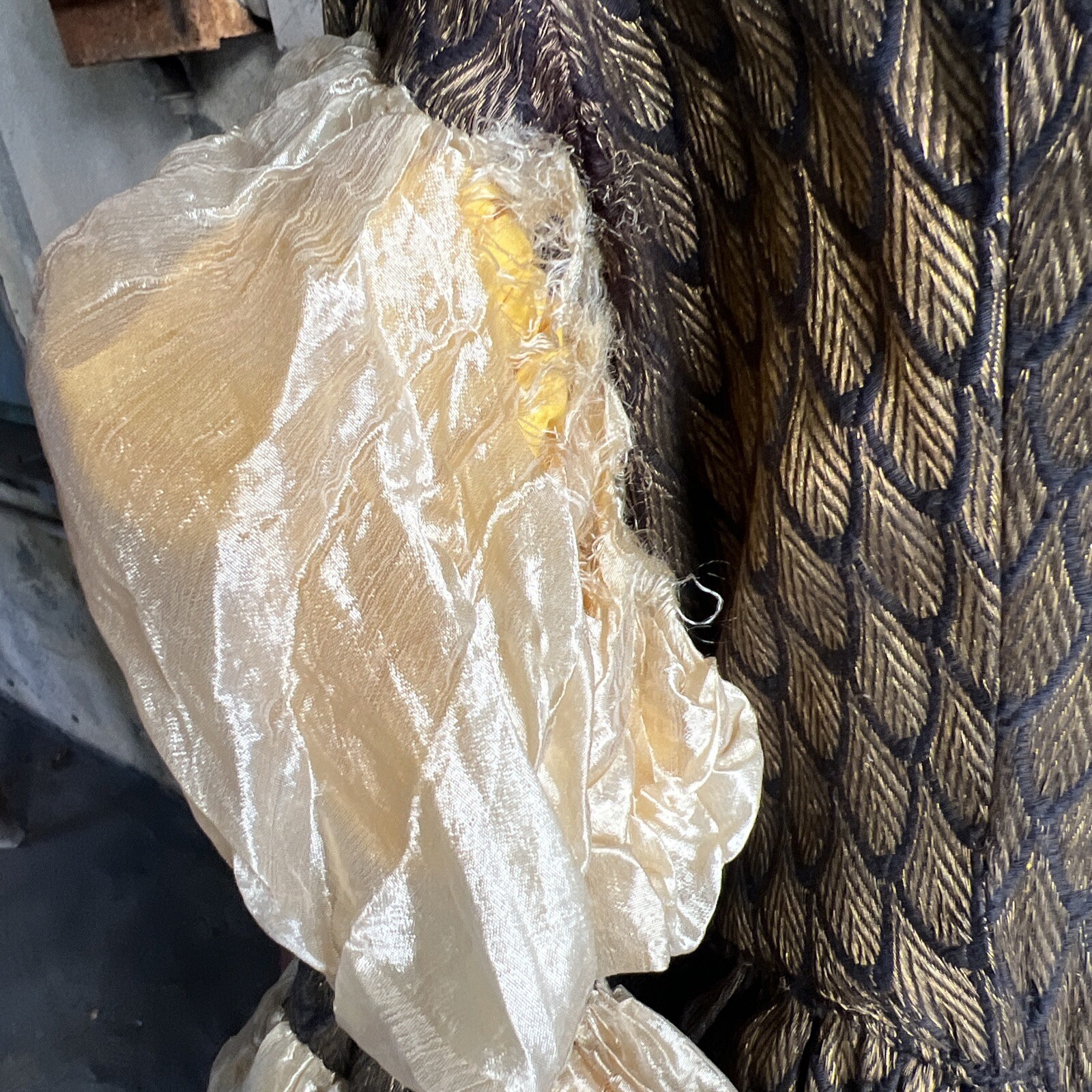 Antique Edwardian Gold Lamé Fish Scale Dress Gown Puff Sleeve Costume ...