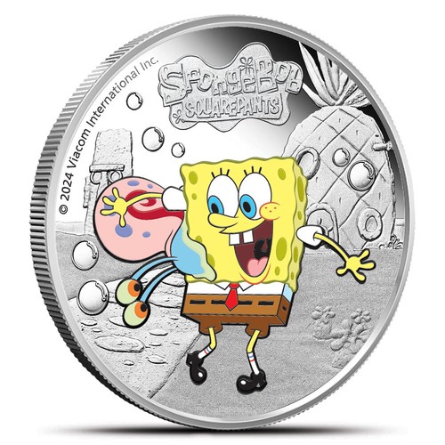 2024 1 oz Colorized Tuvalu Silver Spongebob Squarepants and Gary Coin ...