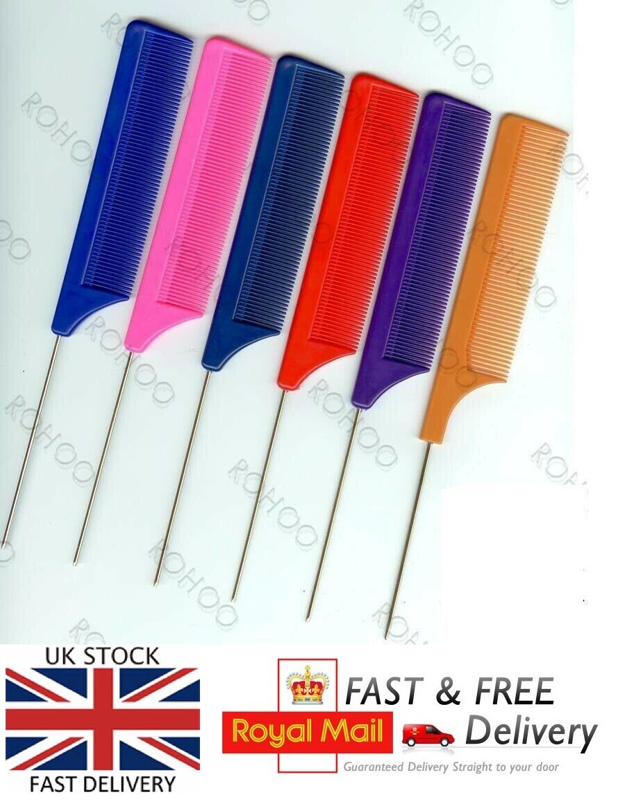 Metal Pin Tail Comb (Hairdressers/Barbers) PINK, RED, PURPLE, BLUE ...