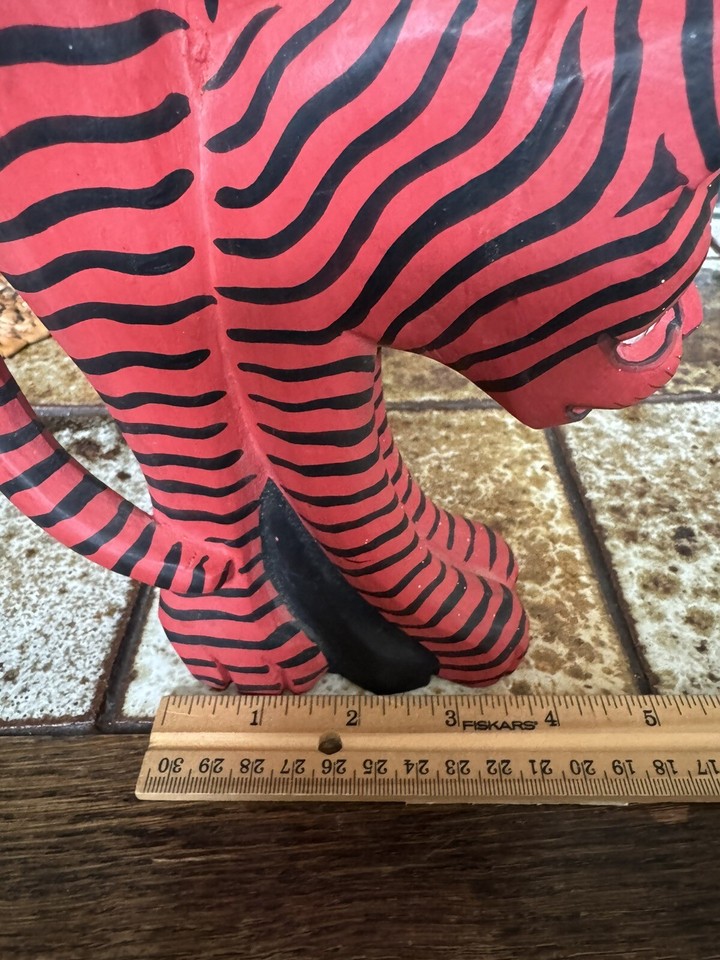 Vintage Hand Painted 9.5” Wooden Red Cat Figurine Folk Art Decor ...