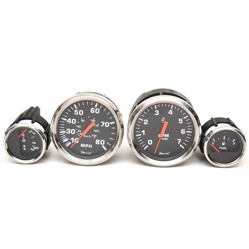 Faria Boat Euro Mercury Outboard Gauges | Black Silver (Set of 4) | eBay