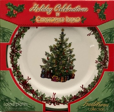 CHRISTOPHER RADKO Christmas Plates set of (4) Christmas trees New w/Box ...