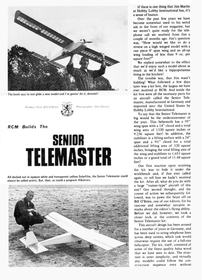 Model Airplane Plans (RC): SENIOR TELEMASTER 95" Wingspan for .40-.60 ...