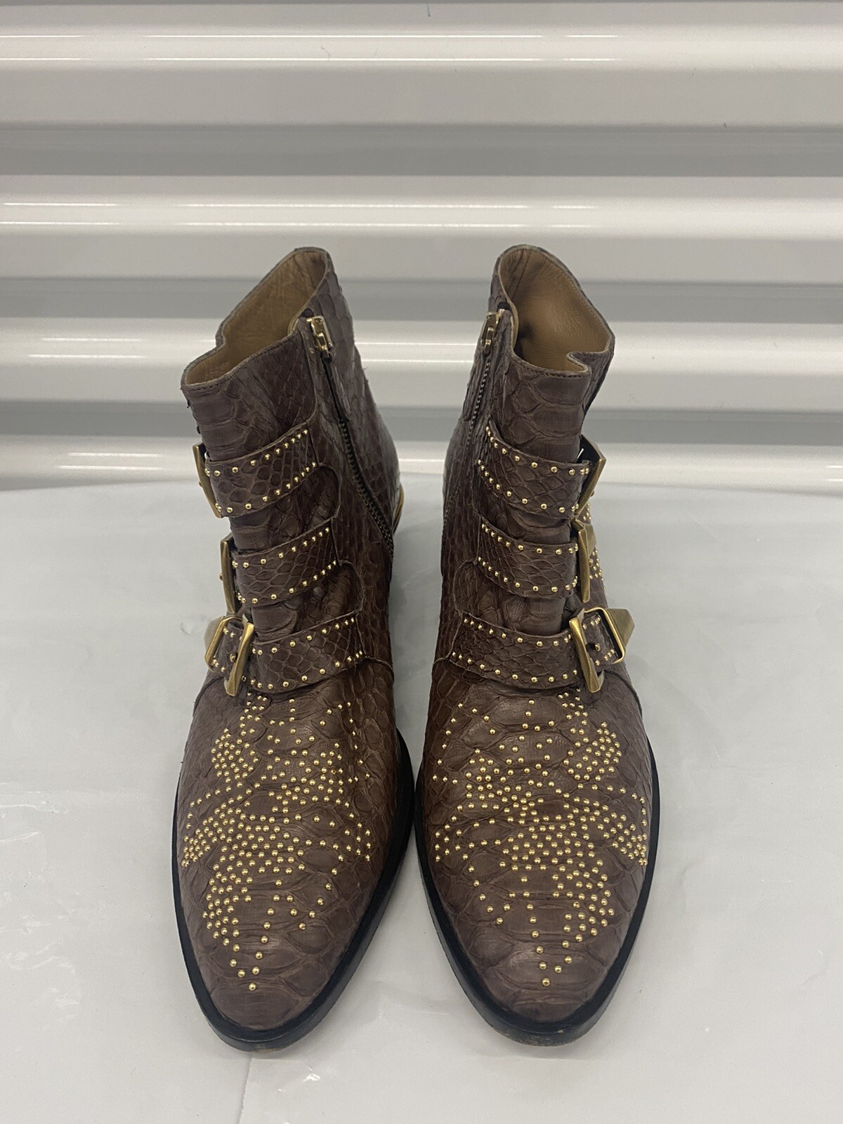 Chloe Susanna Leather Python Boots Women Brown Gold A… - Gem