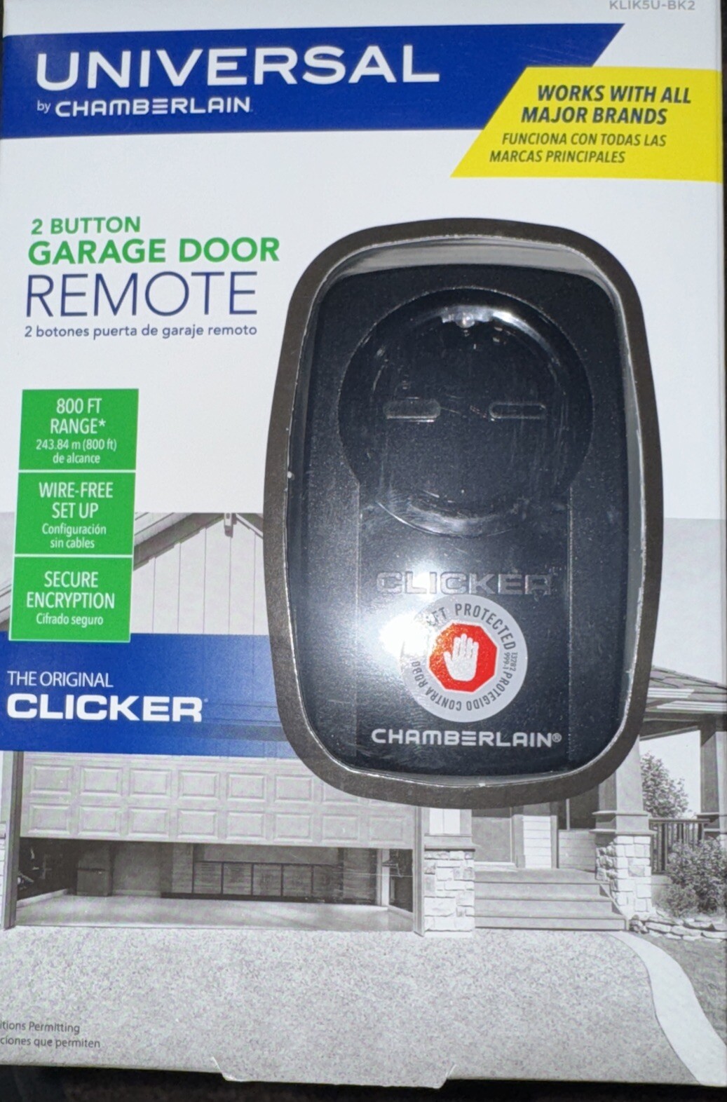 Chamberlain KLIK3U-BK Clicker Universal 2-Button Garage Door Opener ...