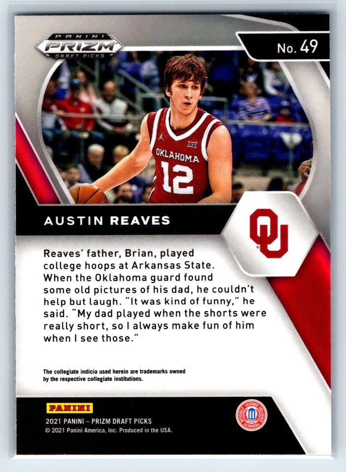 Austin Reaves 2021 Panini Prizm Draft Picks RC Oklahoma Sooners #49 | eBay