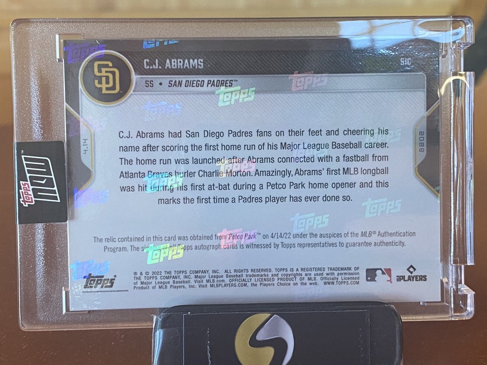 On-Card Auto-Relic 4/25 PURPLE - C.J. Abrams - 2022 MLB TOPPS NOW Card ...