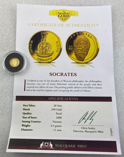 2008 Vanuatu SOCRATES World's Smallest 0.5g 99.9% Gold Coin - Macquarie ...