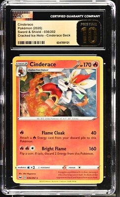 CGC 10 Pristine Cinderace Cracked Ice Holo 036/202 Cinderace Deck ...