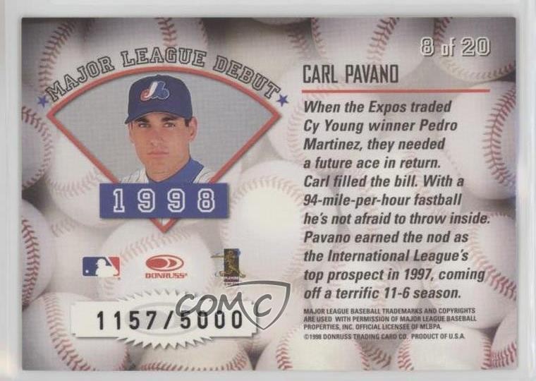 1998 Leaf Rookies & Stars Freshman Orientation 1157/5000 Carl Pavano #8 ...