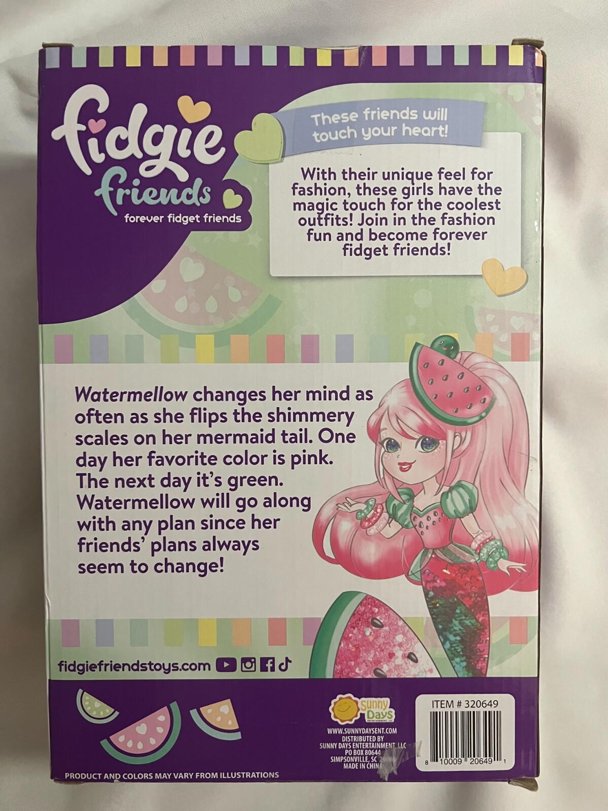 Fidgie Friends Watermellow Mermaid Flip Sequin Fashion Doll & Fidgets ...