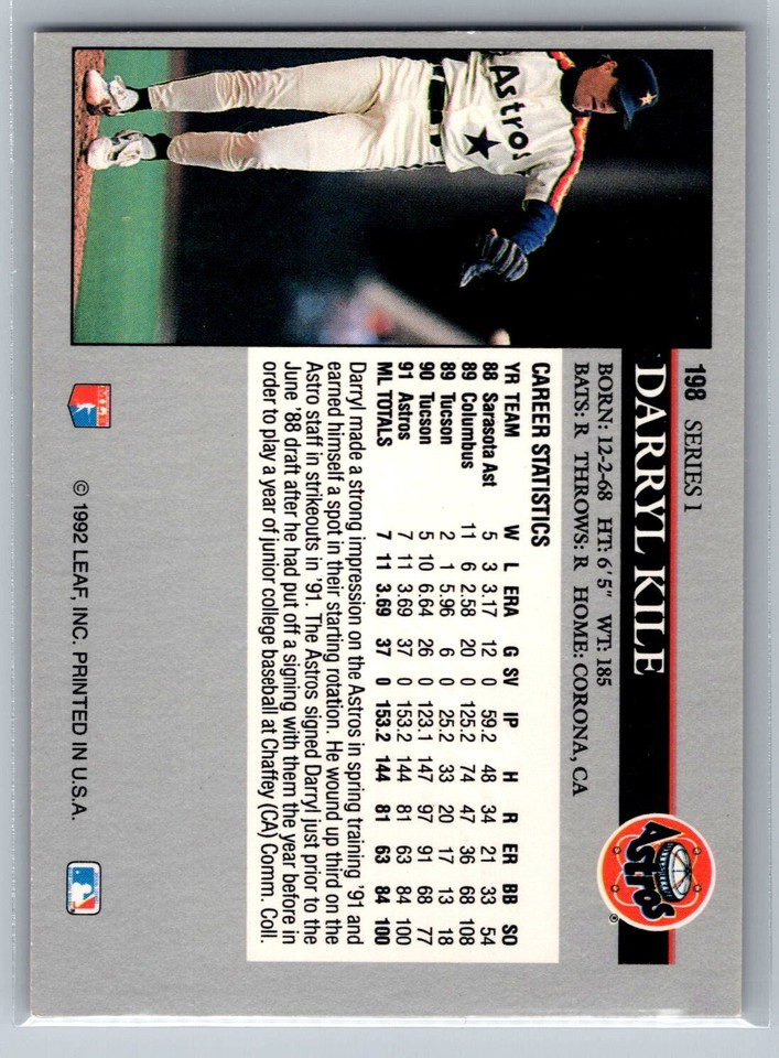 Darryl Kile 1992 Leaf BASEBALL #198 Houston Astros | eBay