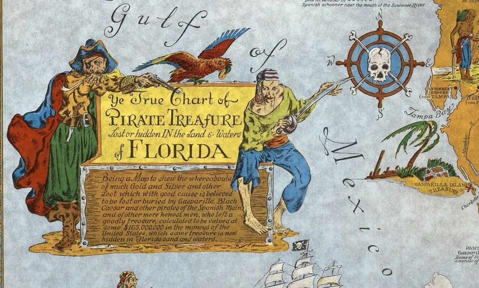 Florida Buried Treasure Map Pirate Map Poster Vintage Style | eBay