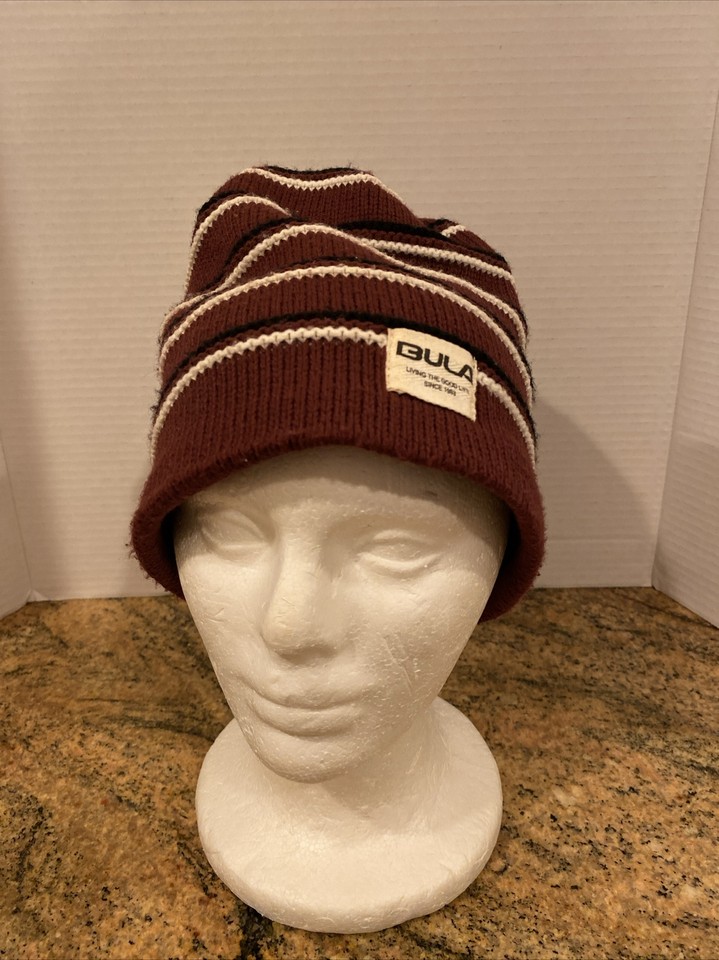 BULA Knit Cap Maroon Stripes Fleece Lined Beanie | eBay