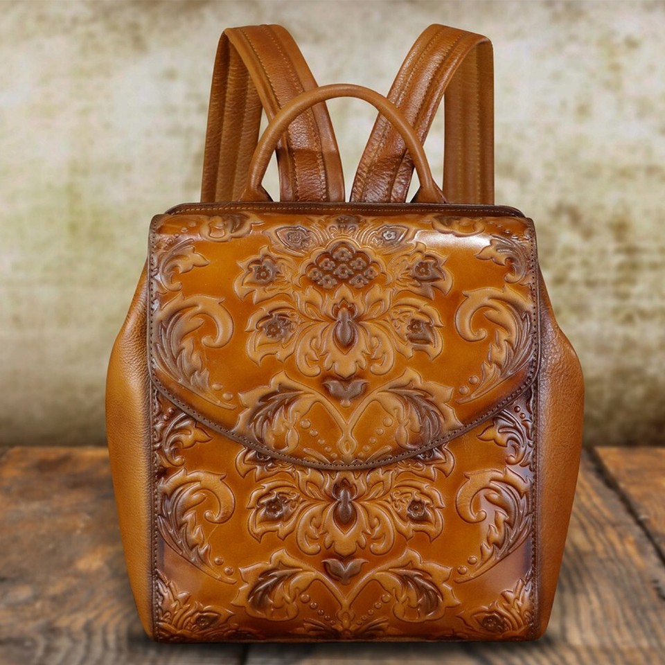 Genuine Leather Satchel for Women Purse Embossed Printing Crossbody ...