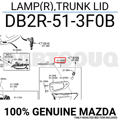 DB2R513F0B Genuine Mazda LAMP(R),TRUNK LID DB2R-51-3F0B | eBay