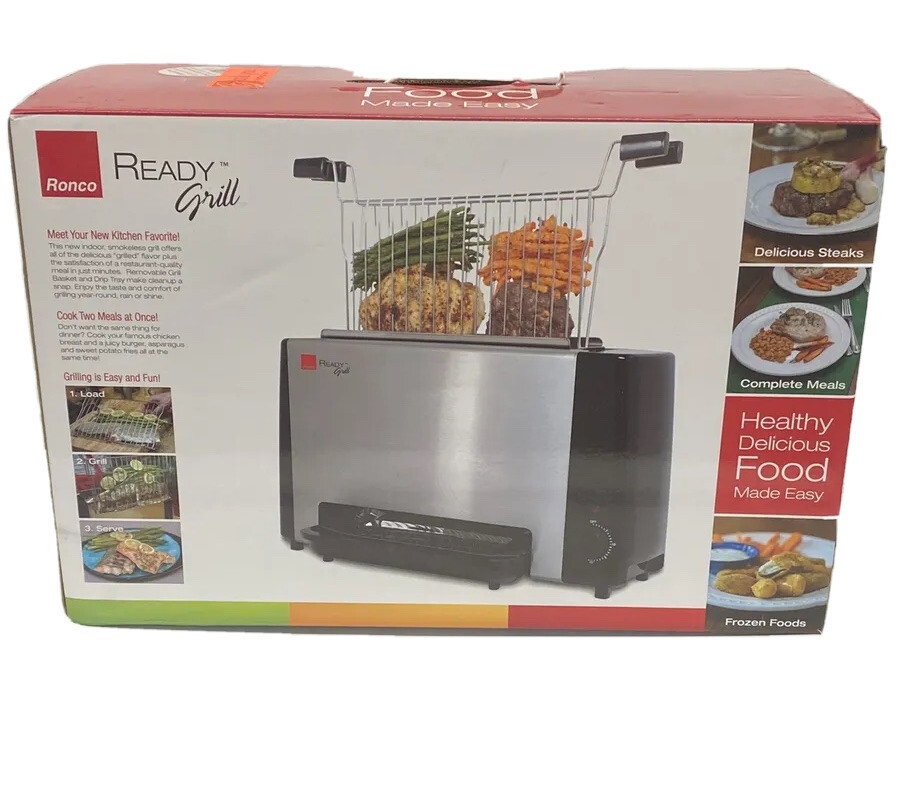 Ronco Ready Grill + Bonus Basket W/ 4 Kabob Rods & Steamer Tray Brand ...