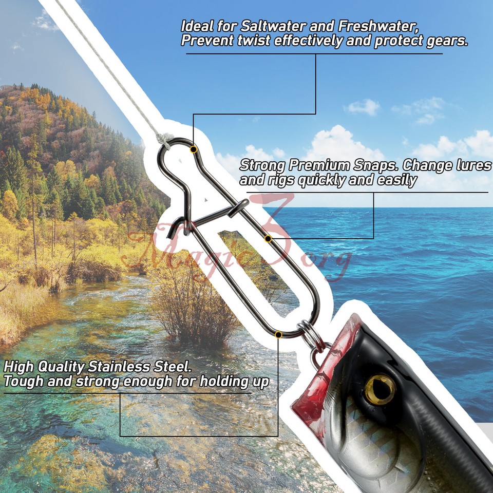 200pcs Duo Lock Fishing Snaps Fastlock Clips #1-#8 Lures Barrel Swivels ...