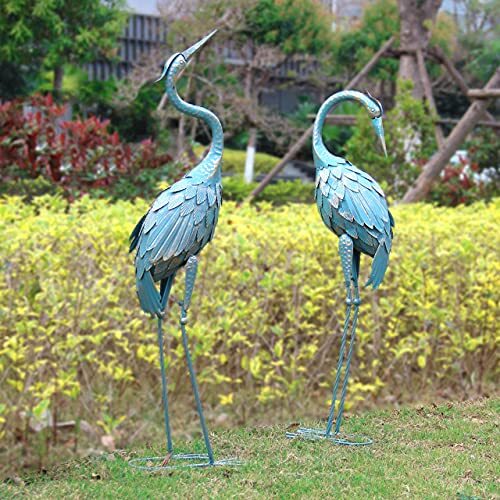 35-40 Inch Standing Garden Crane Statues for Outdoor Set of 2 Metal ...