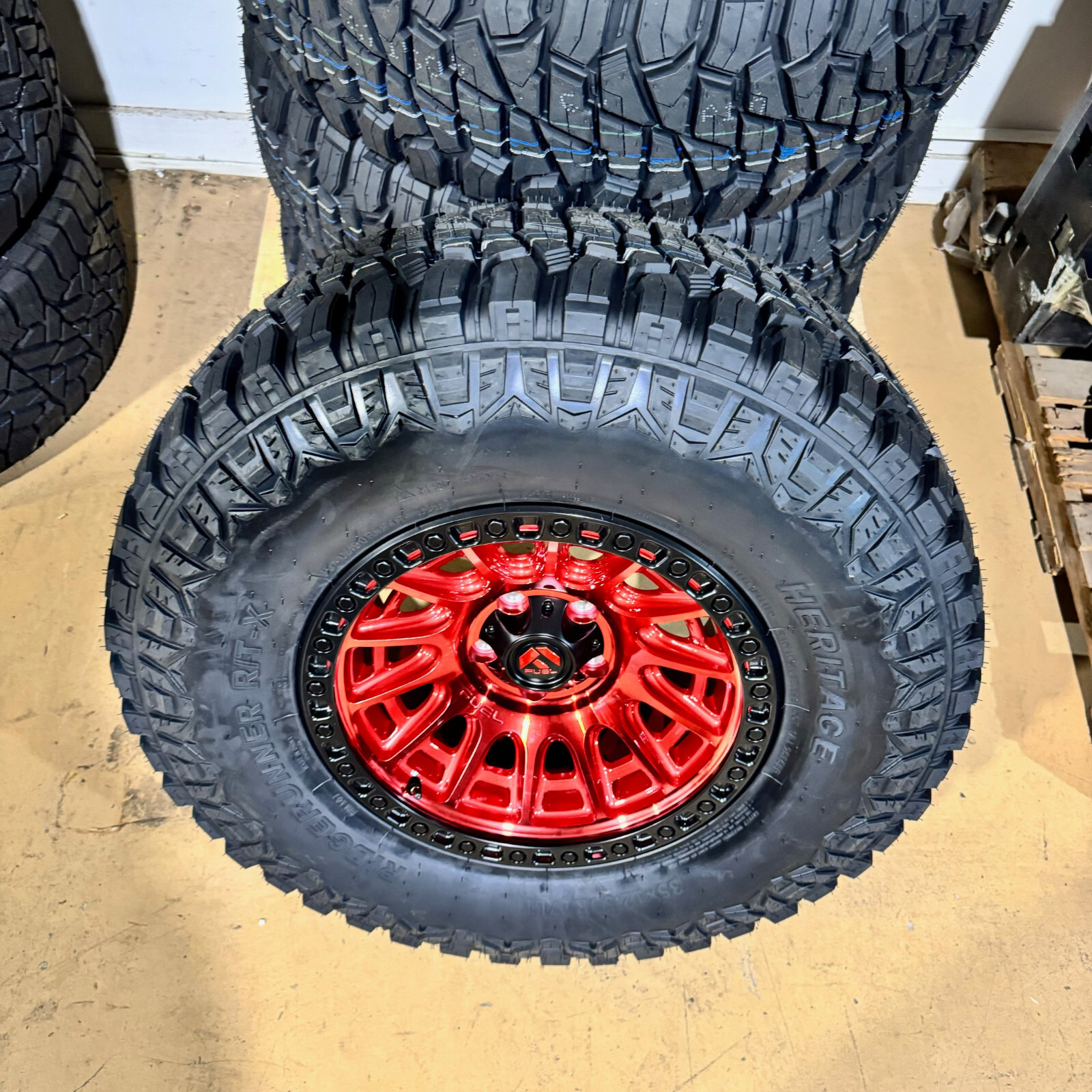 4 17x9 Fuel D834 Cycle Red Wheels 35" AT RT Tires 5x5 Jeep Wrangler JK ...