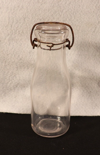 VINTAGE PINT MILK GLASS BOTTLE WITH UNUSUAL LOCKING GLASS INSERT | eBay