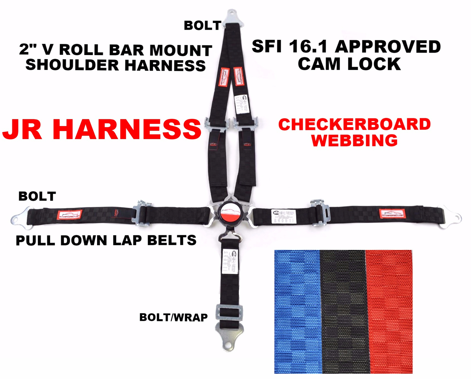 JR DRAGSTER RACING HARNESS CAM LOCK 2" SFI 16.1 V MOUNT BLACK ...