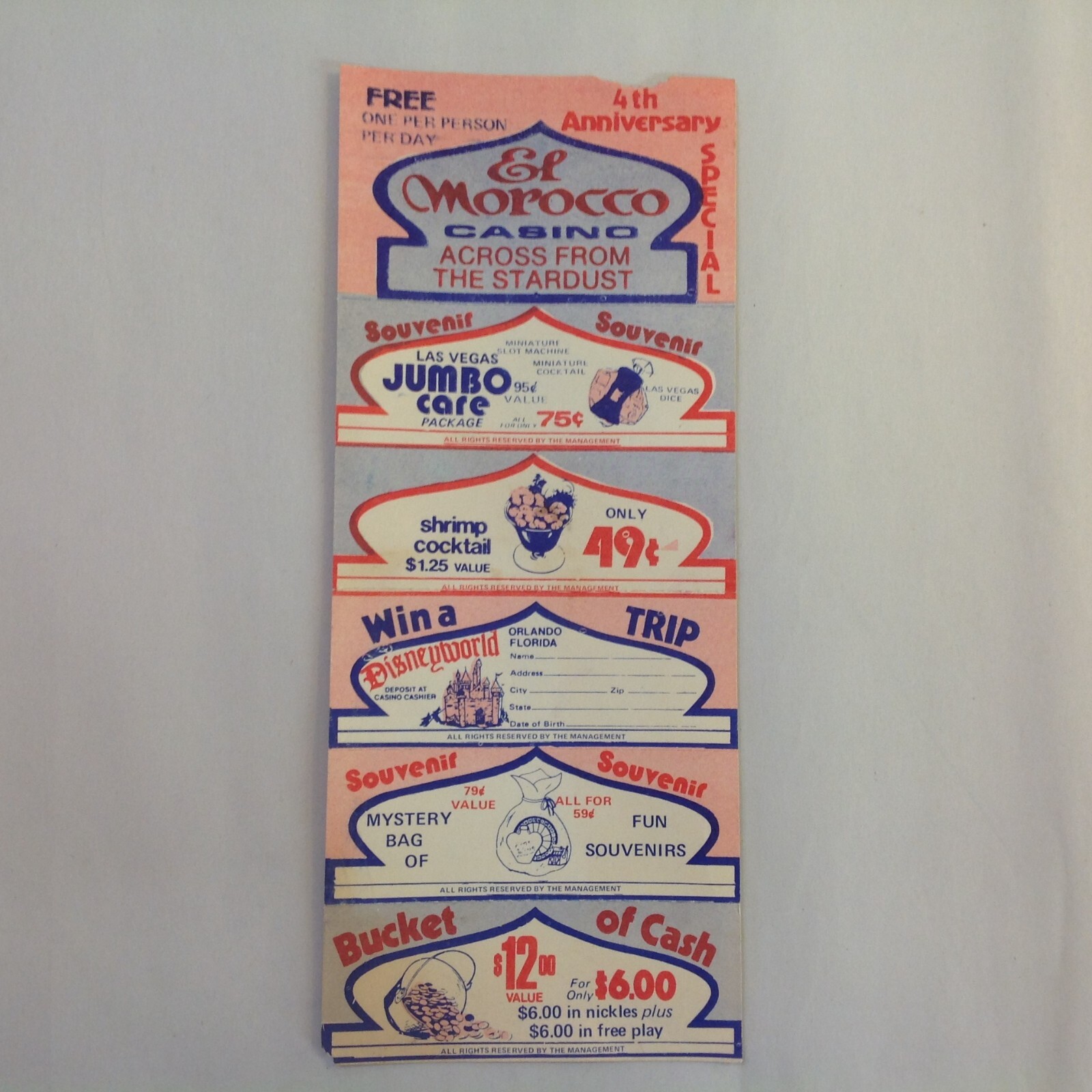 Vintage 1970's El Morocco Casino Las Vegas 4th Anniversary Special ...