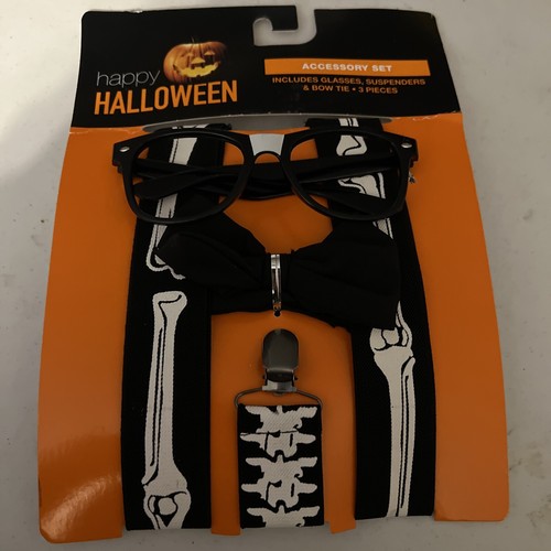 Halloween Accessories Costume Nerd Dork Geek Skeleton Suspenders Black ...