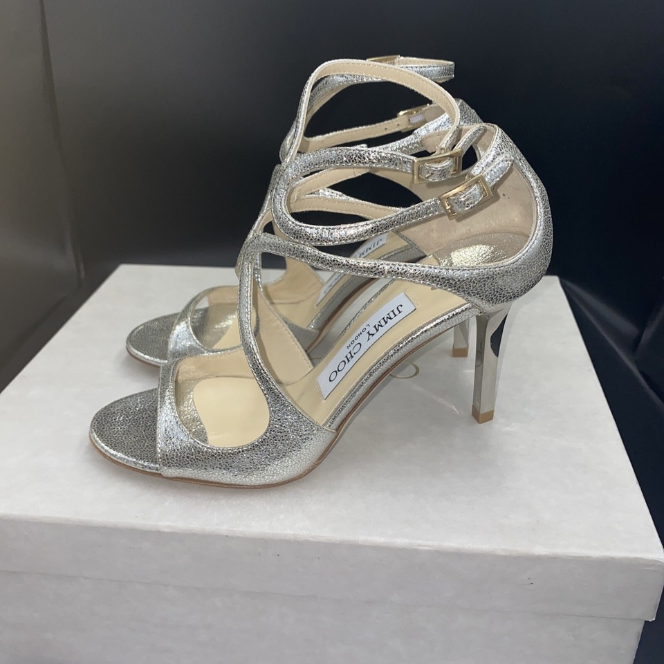 JIMMY CHOO 'ivette' Silver Champagne sandals Heels Strappy UK 1.5 Eu34 ...