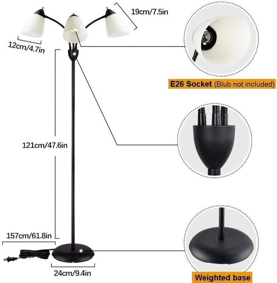 Modern Floor Lamp Adjustable 3 Light Standing Lamp Tall Tree Lamp for ...