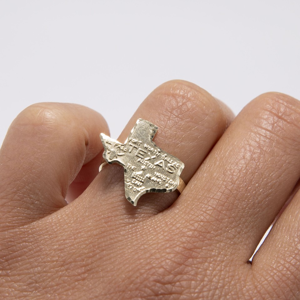10K Yellow Gold Diamond-Cut Map of Texas Ring All Sizes | eBay