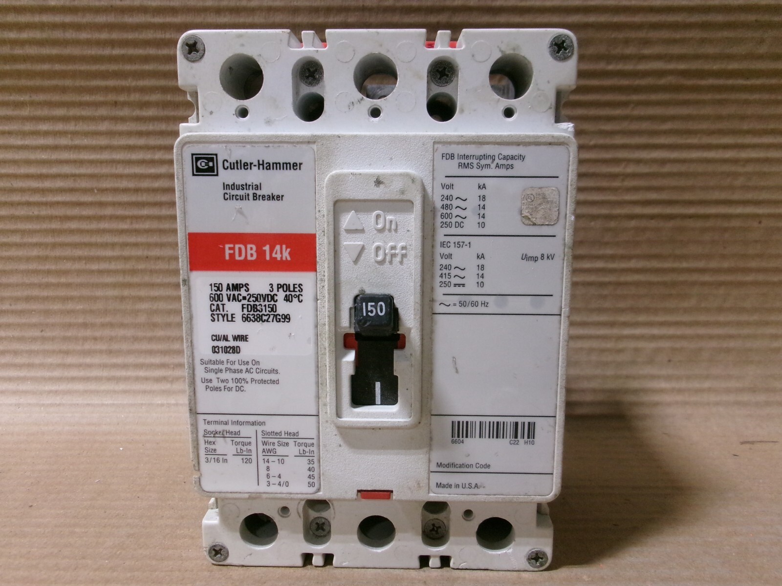 EATON FDB FDB3150 150 Amp 3 Pole 600V Circuit Breaker FLAWED #37 | eBay