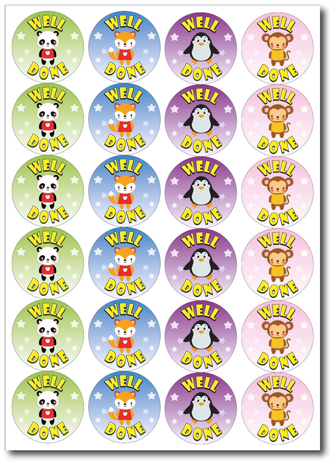 144 x Well Done Reward Stickers 'Animal Theme' School Teachers Parents ...