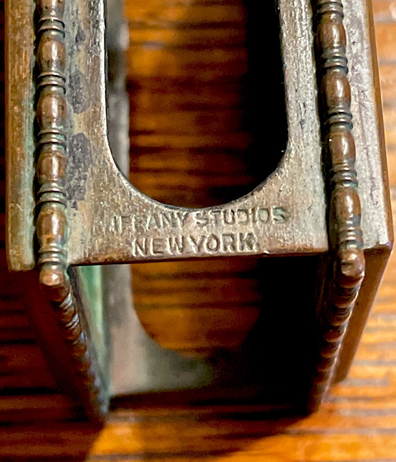 ANTIQUE TIFFANY STUDIOS GRAPEVINE BEADED MATCHBOX SAFE:GREEN GLASS ...