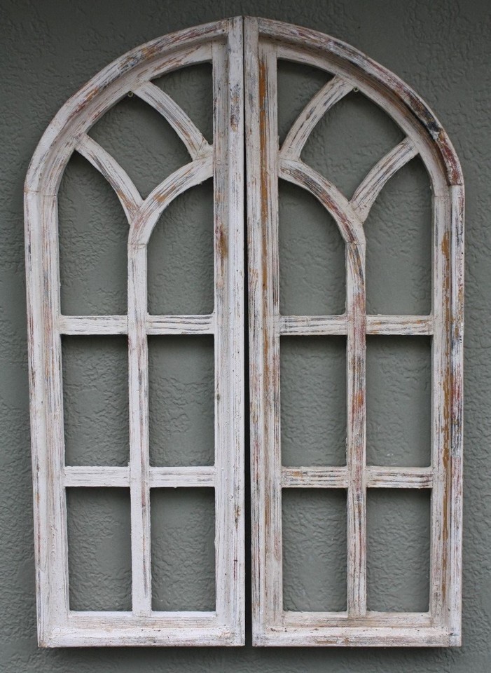 2 Wooden Antique Style Church WINDOW Frame Shutters Wood Gothic 36 ...