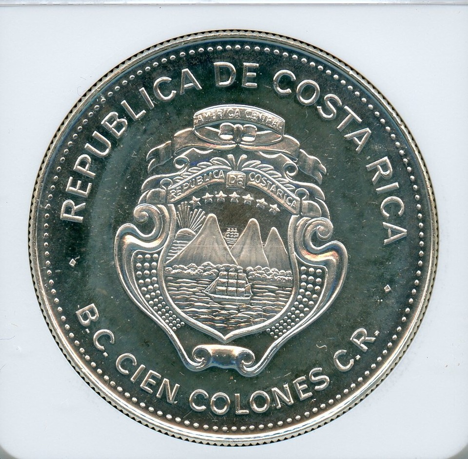 COSTA RICA 100 COLONES 1 OUNCE SILVER CROWN 1979 MS-65 NGC GEM YEAR OF ...
