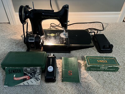 Vintage Singer Portable Electric Sewing Machine 221-1 Cabinet ...