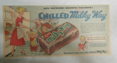 Milky Way Candy Bar Ad: Chilled Milky Way Bar! from 1950's Size: 7.5 x ...