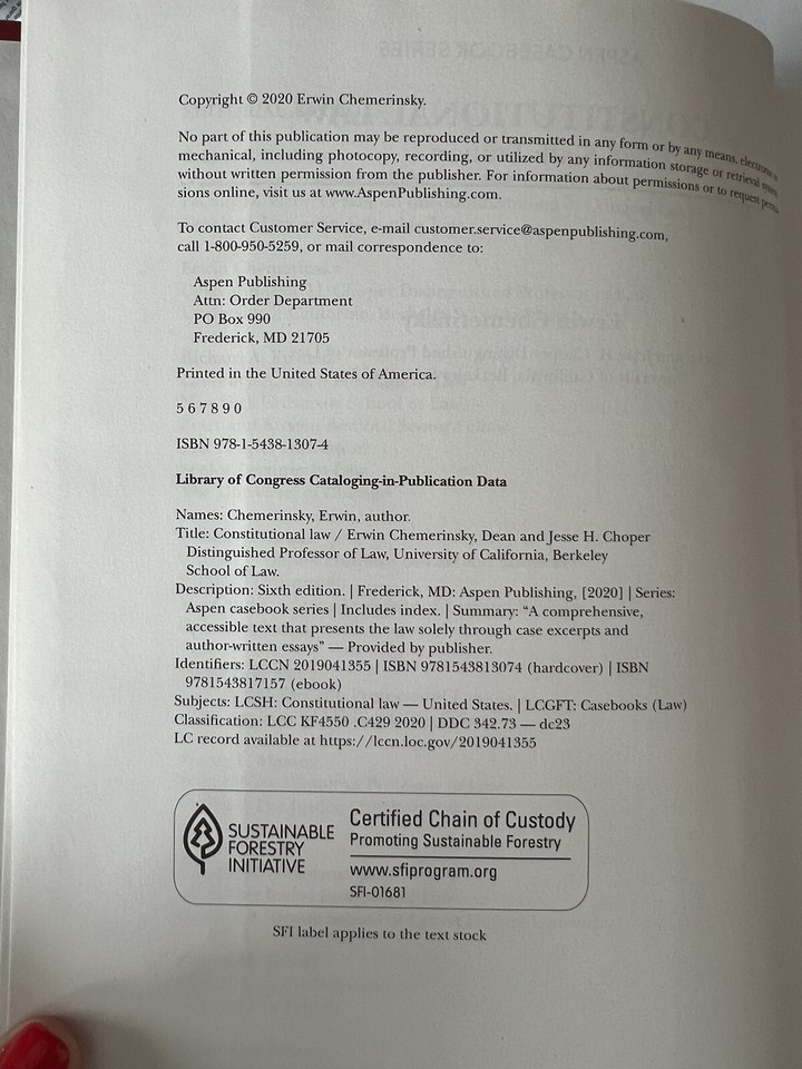 Aspen Casebook Ser.: Constitutional Law by Erwin Chemerinsky (2020 ...