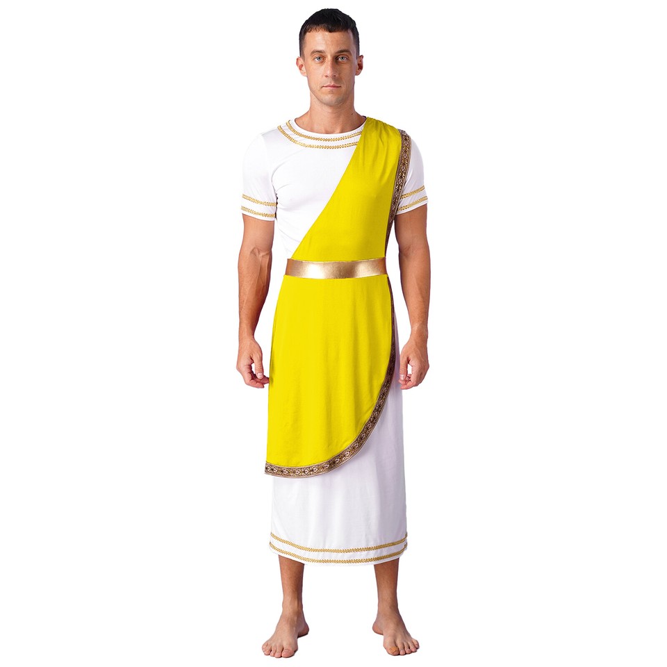 Mens Ancient Greek Toga Short Sleeve Roman Robe Caesar Party Masquerade ...