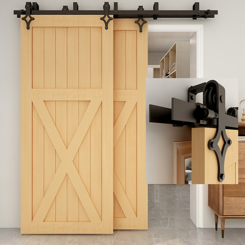 4FT-20FT Sliding Barn Wood Door Hardware Rhombus Hanger Kit Single ...