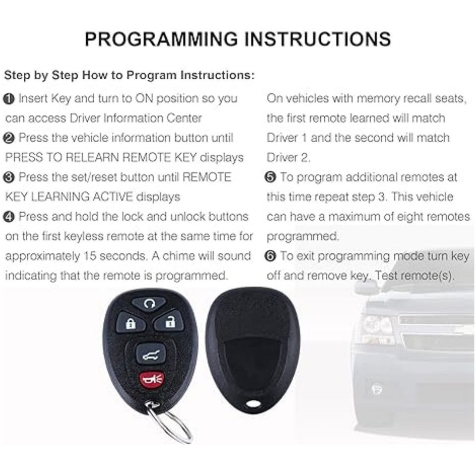 2* 5-Button Keyless Entry Remote Car Key Part For Chevrolet For GMC For ...