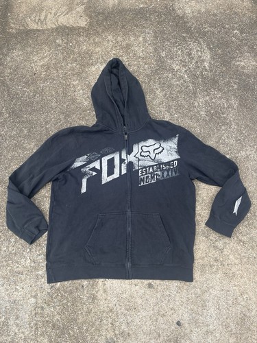 Y2K Fox Racing Zip Hoodie XL Black | eBay