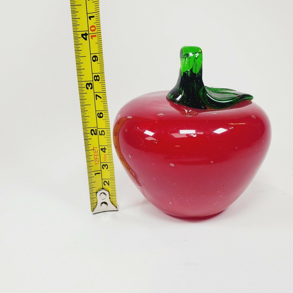 Hand Blown Art Glass Realistic RED APPLE Figurine Faux Glass Fruit 3.75 ...