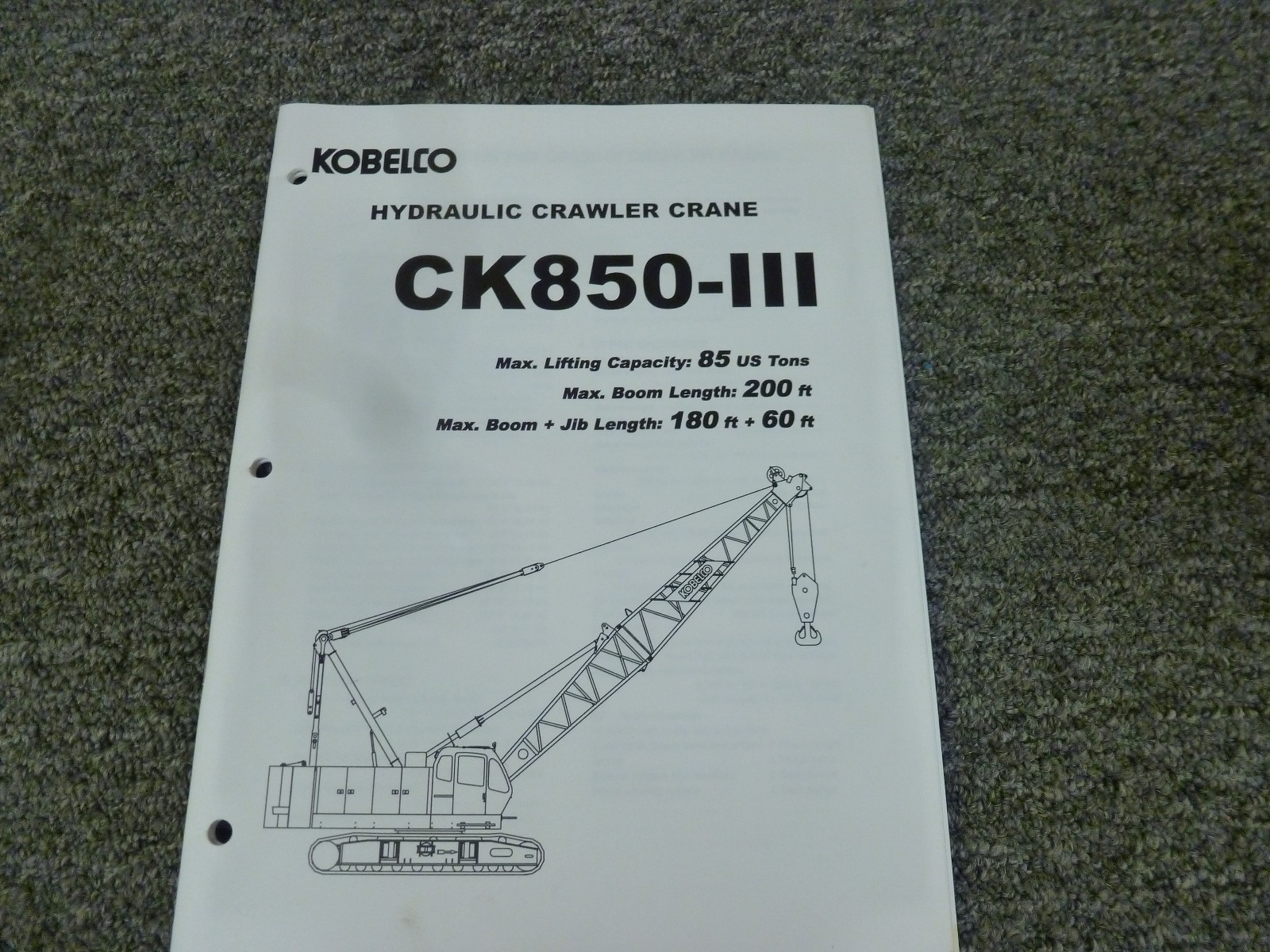 Kobelco CK850-III Hydraulic Crawler Crane Shop Service Specifications ...